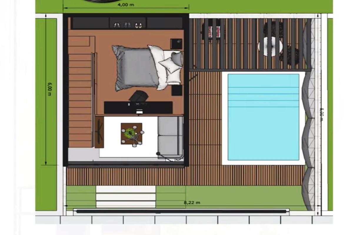 4X6 Mini Loft Floor Plan: 24m2 Model with Pool - Tiny House Universe