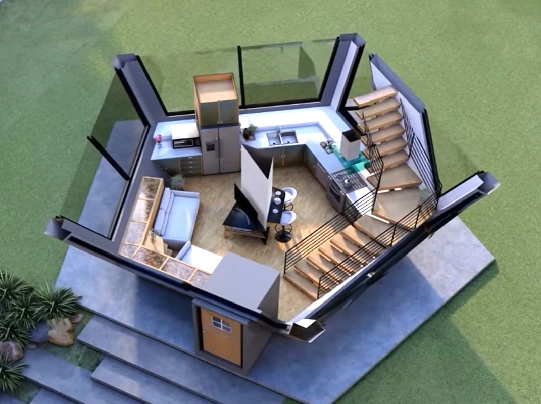 10x10 Ultra Modern Pentagon House Plan - Tiny House Universe